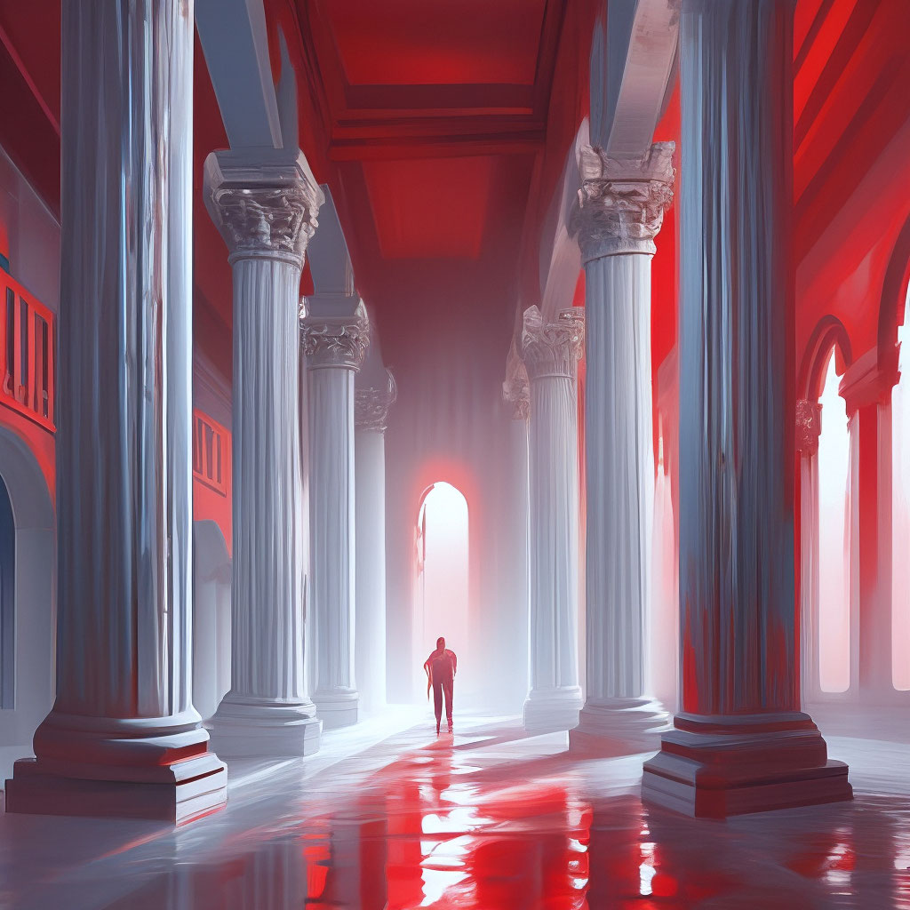 "The castle of emptiness inside, white columns, white castle, empty ...