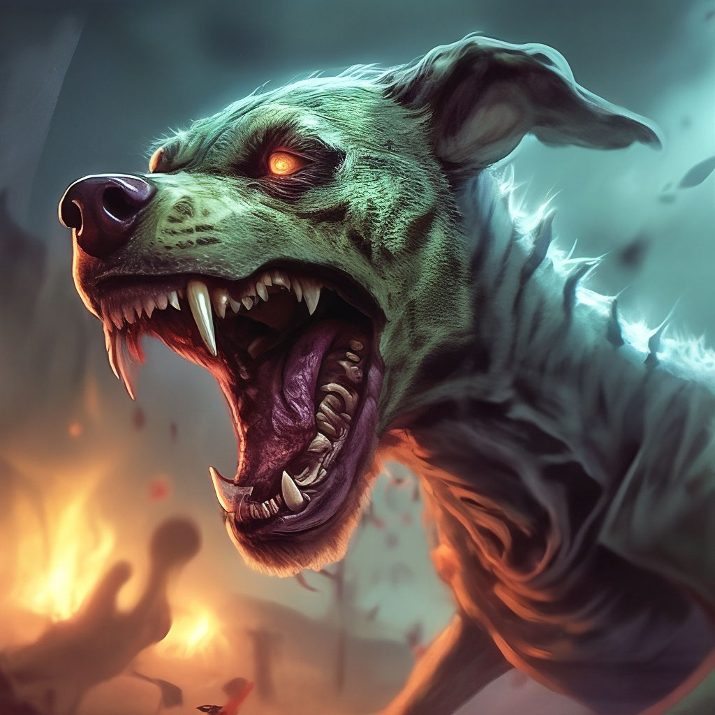 "Zombie dog" — image created in Shedevrum
