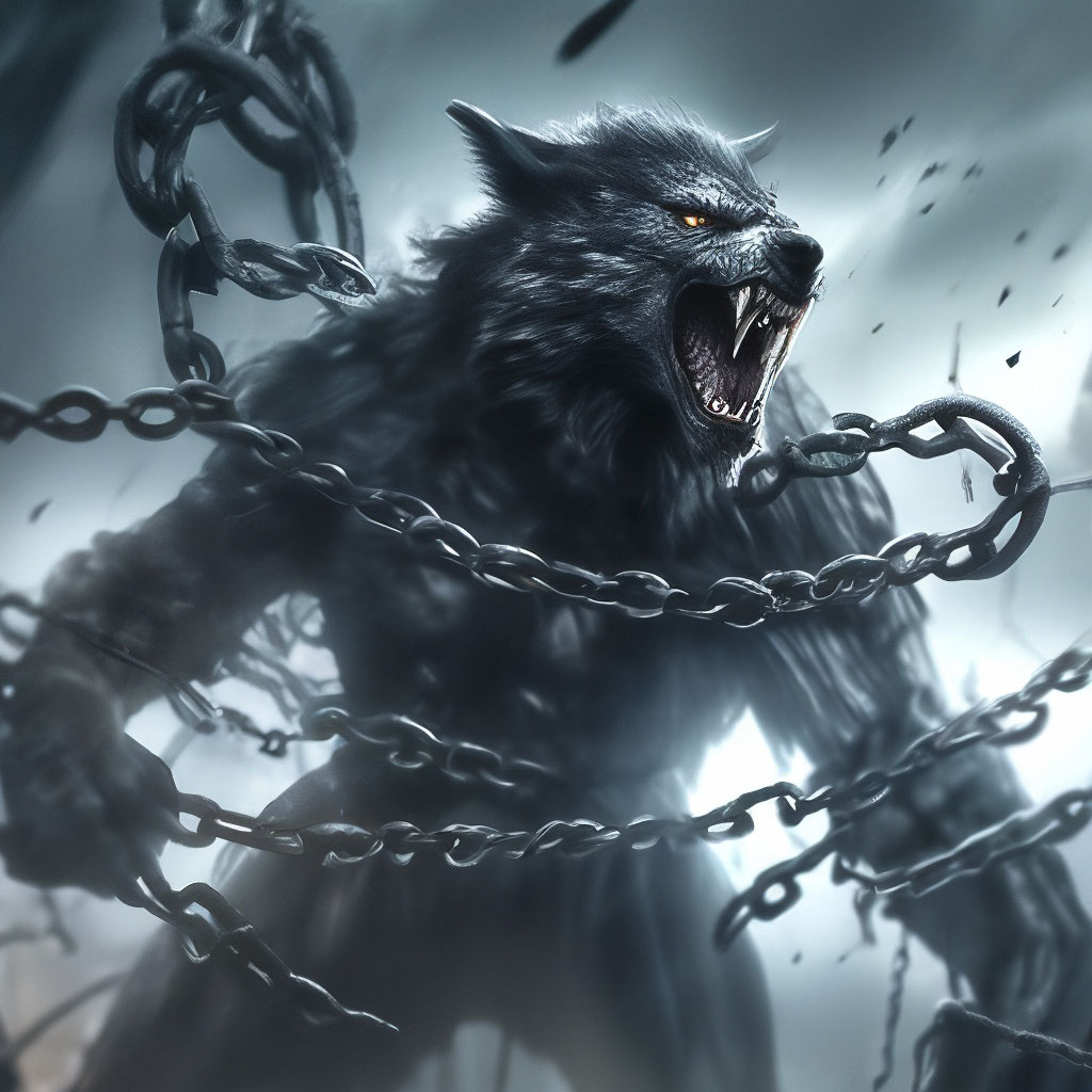 "Epic. demonic, transparent werewolf ghost chained, trying to break ...