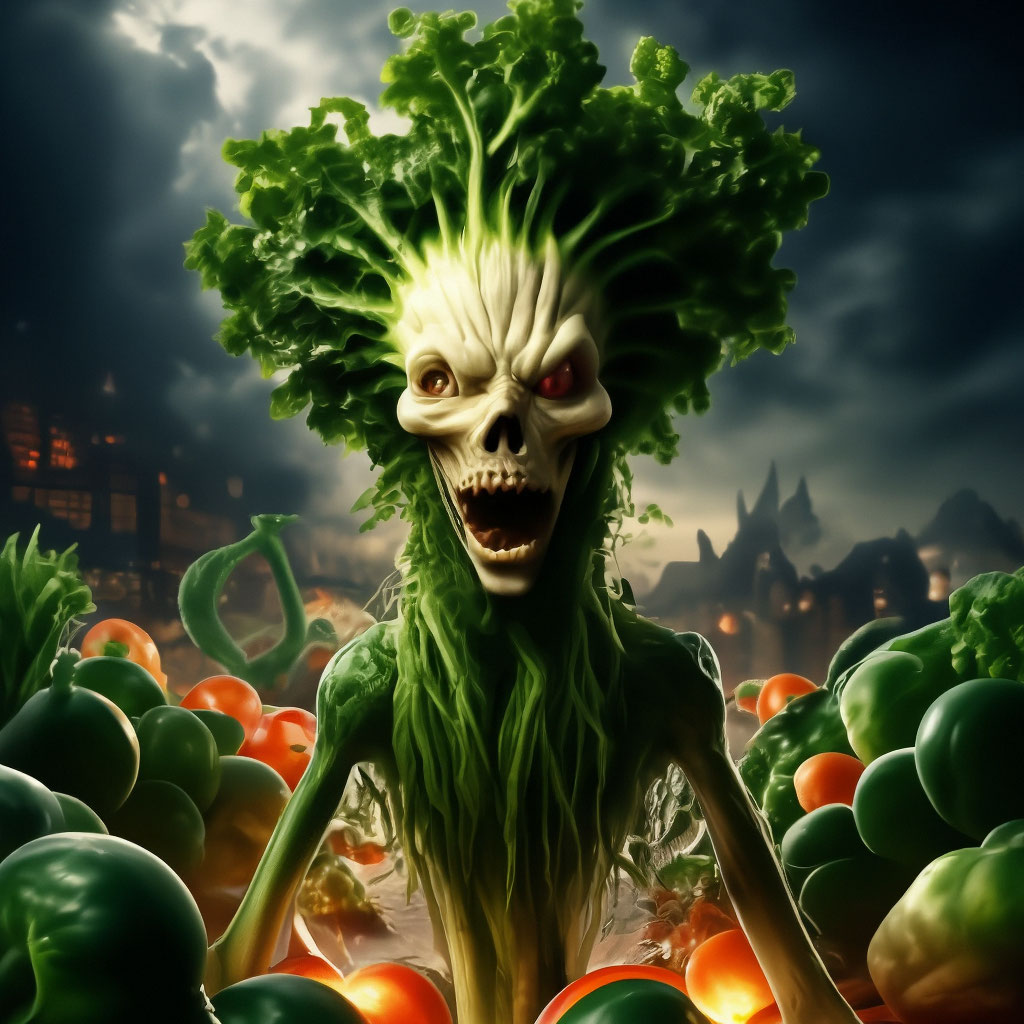 "The rebellion of evil vegetables" — image created in Shedevrum