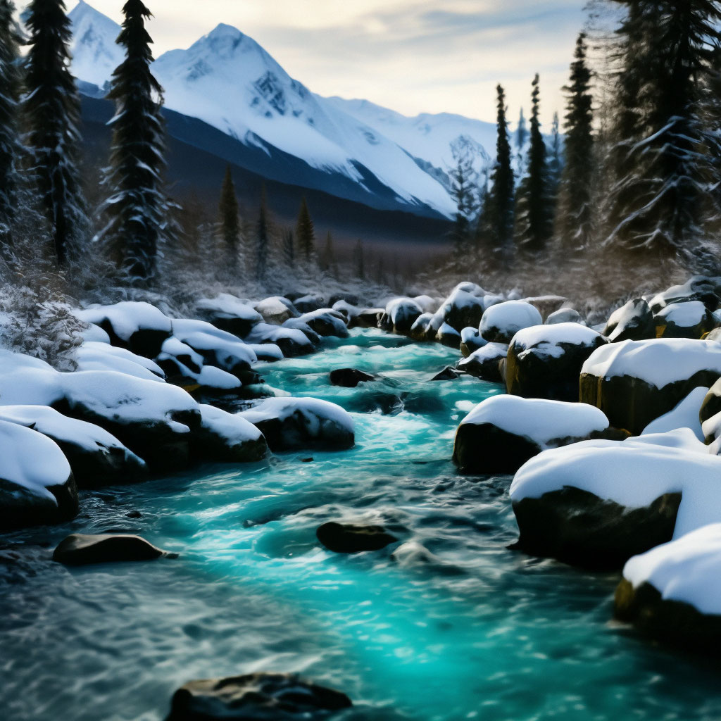 "Ancient beryuzovy creek in Alaska in the snow-metamorphosis ...