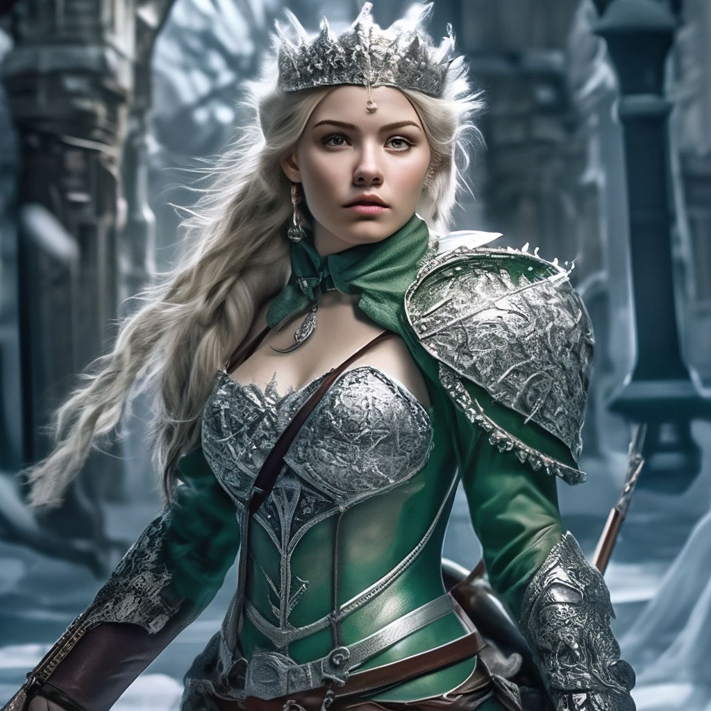 "Epic archer of the elements ice, superrealism, corset, crown, hair in ...