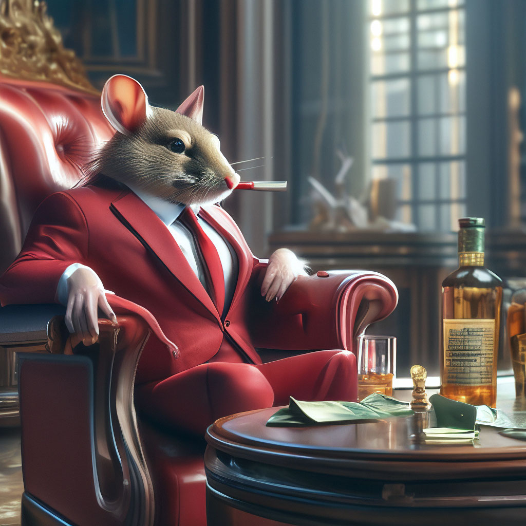 "A Mouse color beast in a suit drinks expensive whiskey and smokes a ...