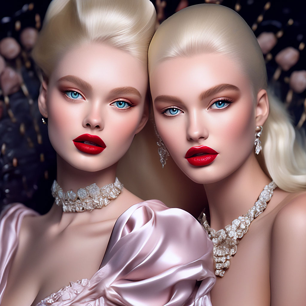 "High fashion, two cover girls, HAUTE COUTURE dress, blondes, models ...