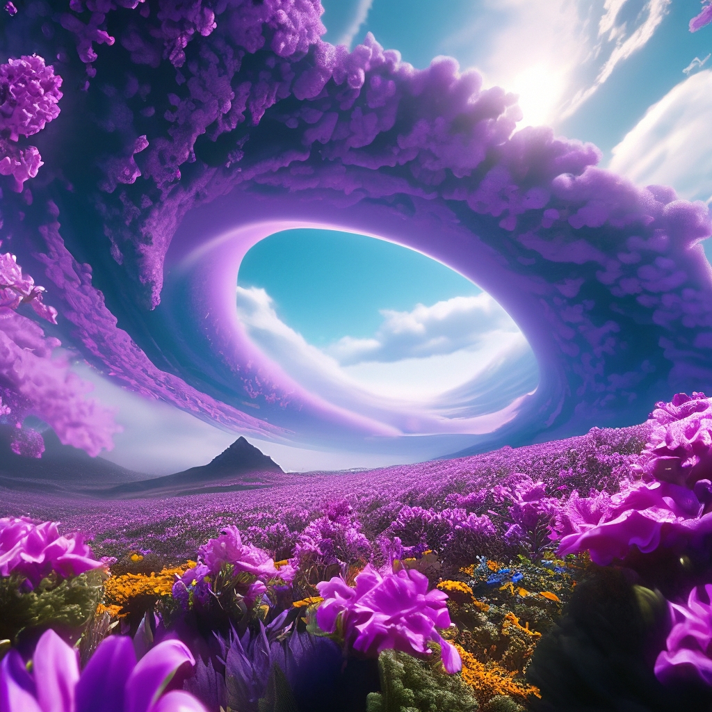 "-alien landscape,powerful floral clouds of incredible bright purple ...