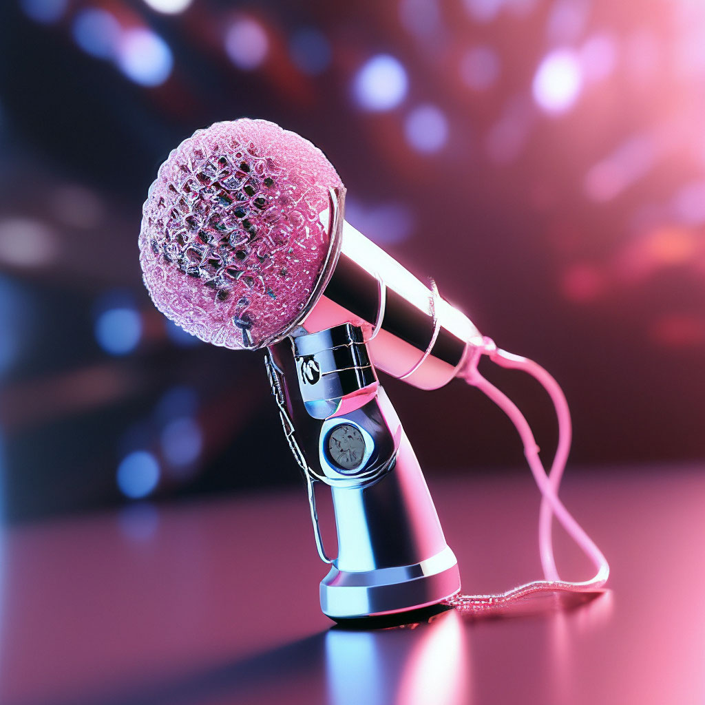 "Modern, crystal , soft pink microphone aesthetically pleasing ...