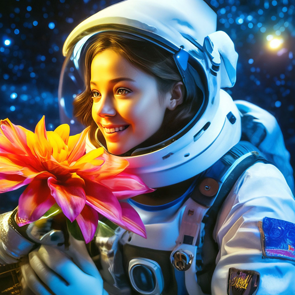 "A cosmonaut girl on an unknown planet, in a spacesuit, bent over a ...
