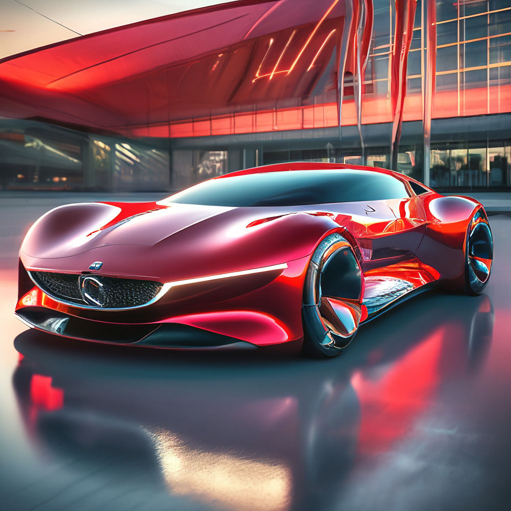 "A fantastic beautiful red car from the future" — image created in ...