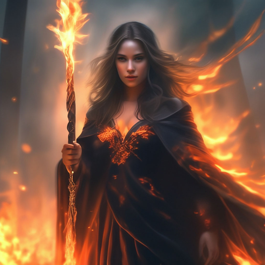"A beautiful girl, enchantingly comes out of the ashes, holding a fiery ...