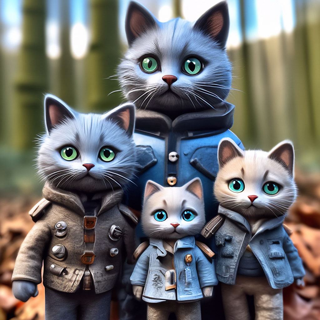 "Cute family of British anthropomorphic cats. adult Cat A , adult Cat B ...