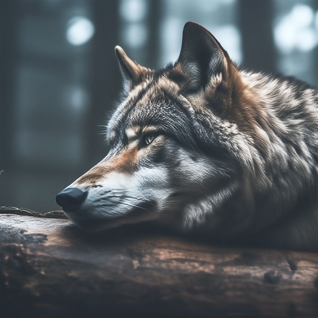 "The wolf is resting, aesthetically pleasing, beautiful, realistic ...