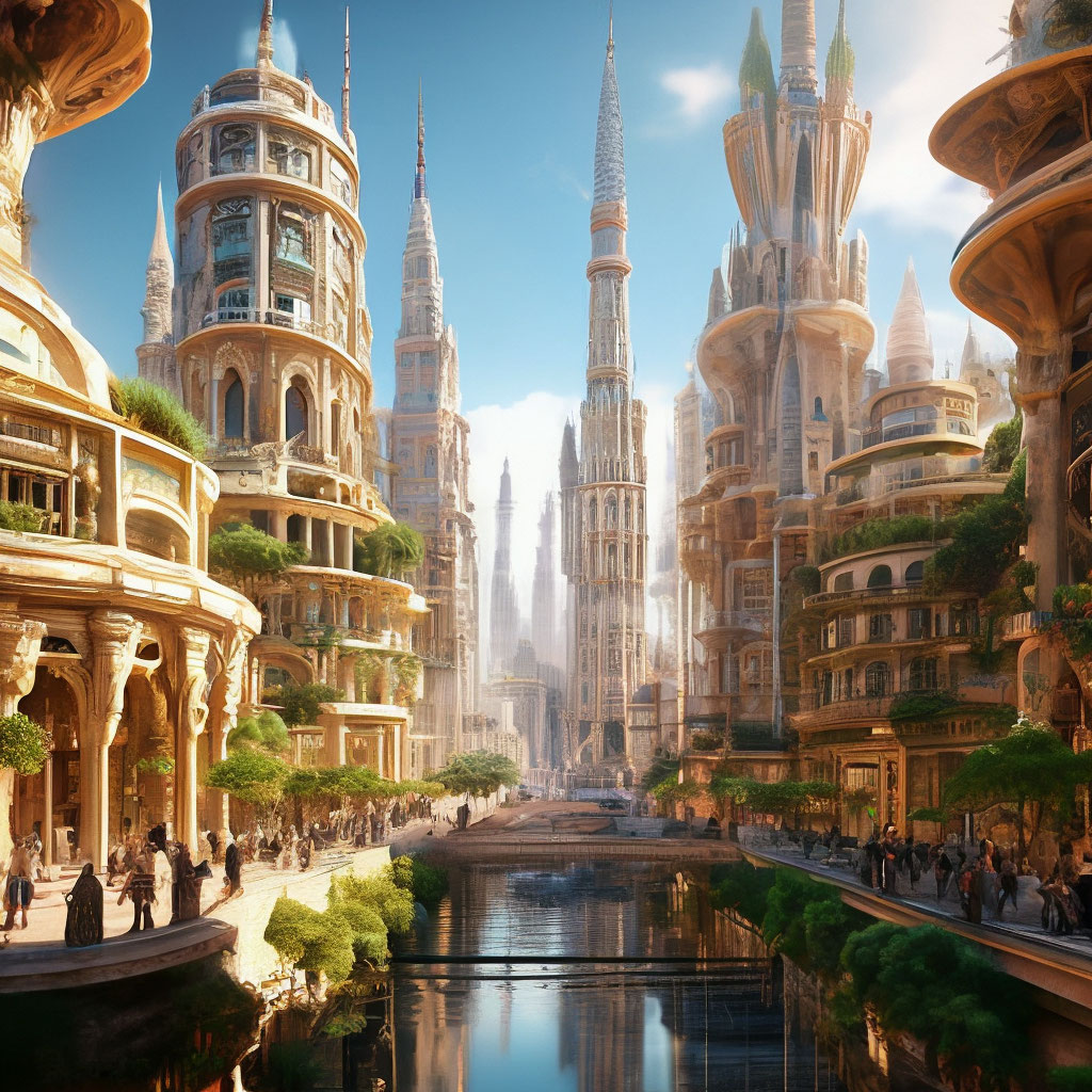 "Bionic city with antique architecture" — image created in Shedevrum