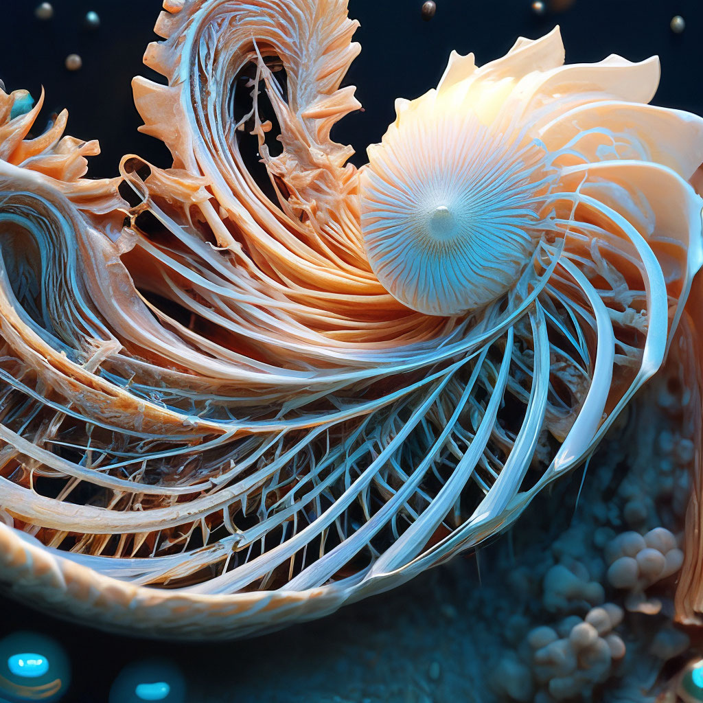 "Nautilus pompilius,liner drawing,the thinnest lines,volumetric aerial ...