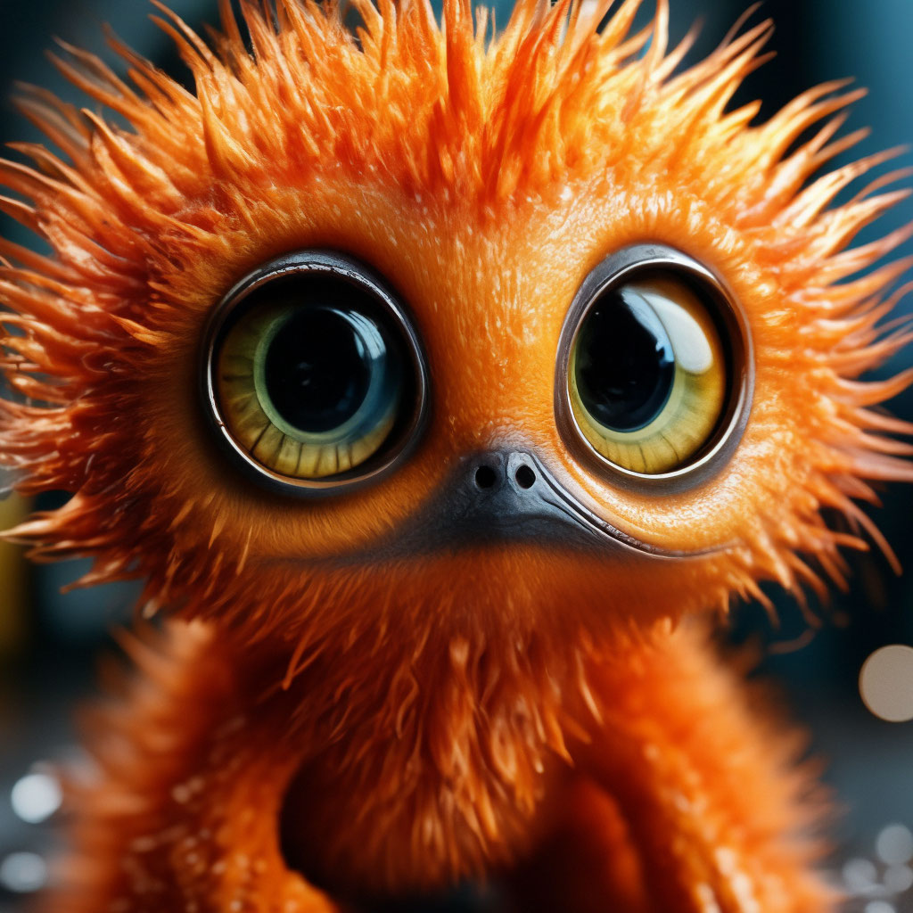 "Unusual cute orange creature, bright colors, bright lighting ...
