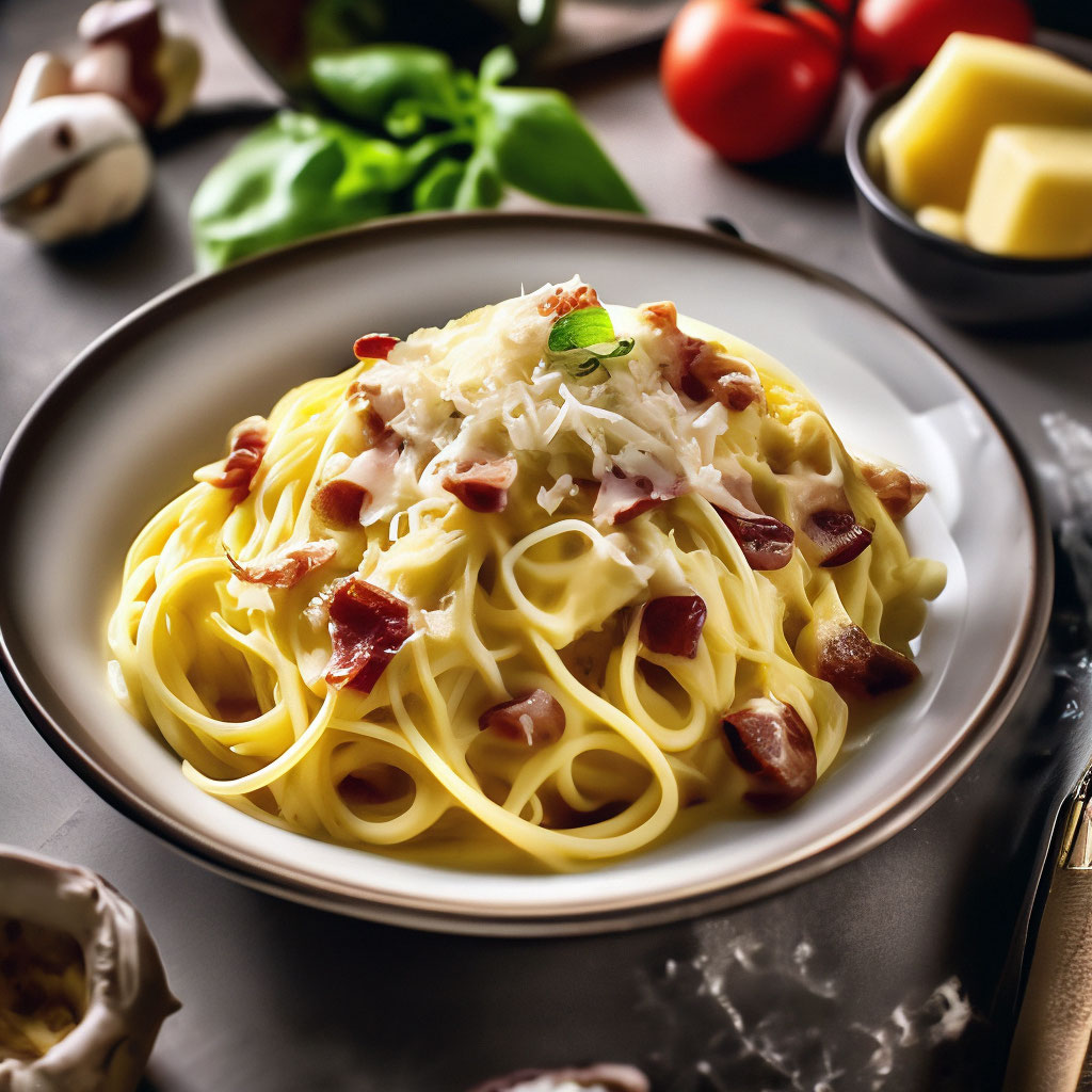 "Italian spaghetti carbonara, photo shoot" — image created in Shedevrum