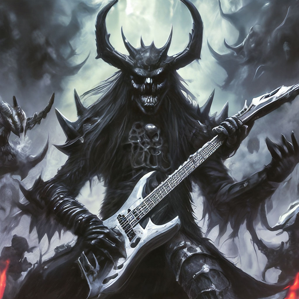 "An evil metalhead from a black metal band" — image created in Shedevrum