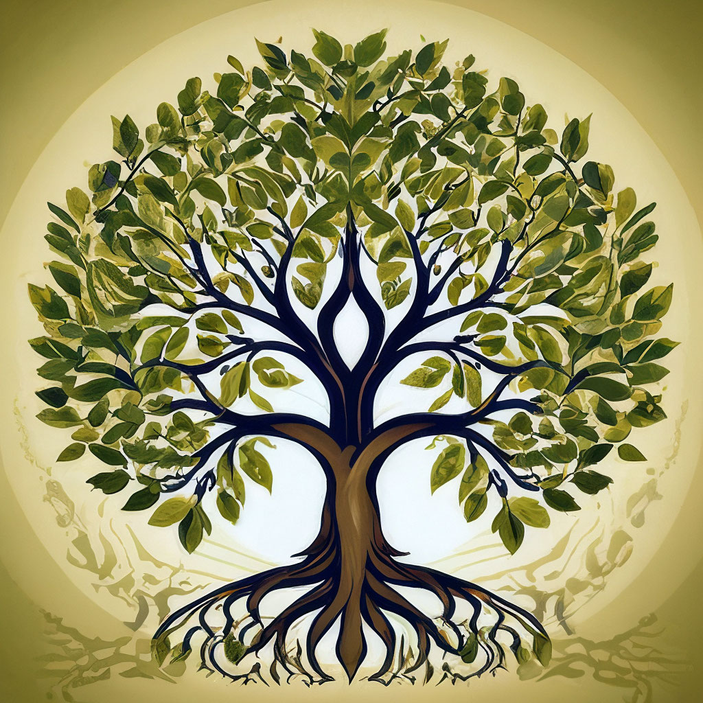 "Symmetrical tree with leaves, vector drawing, graphics, wealth and ...