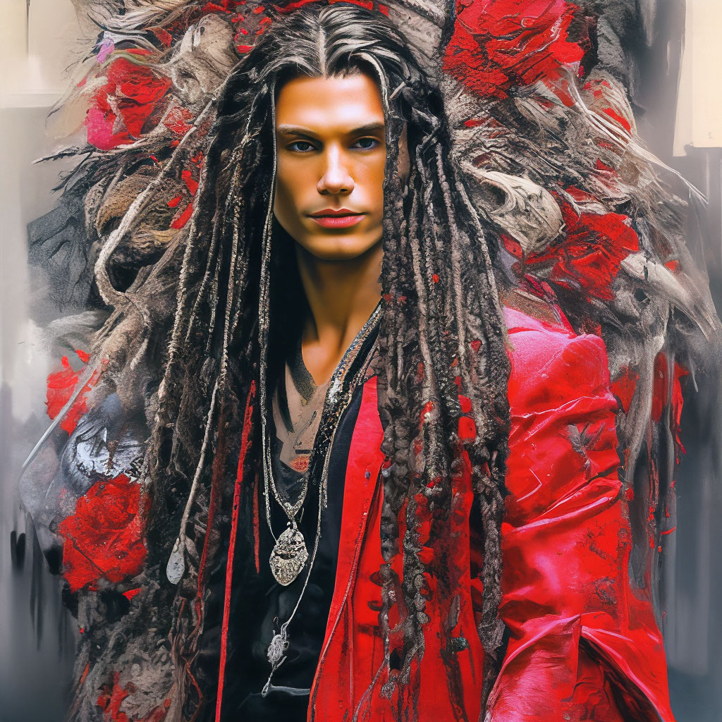"Overlay, Drawing,digital art, very handsome man, high hairstyle , long ...