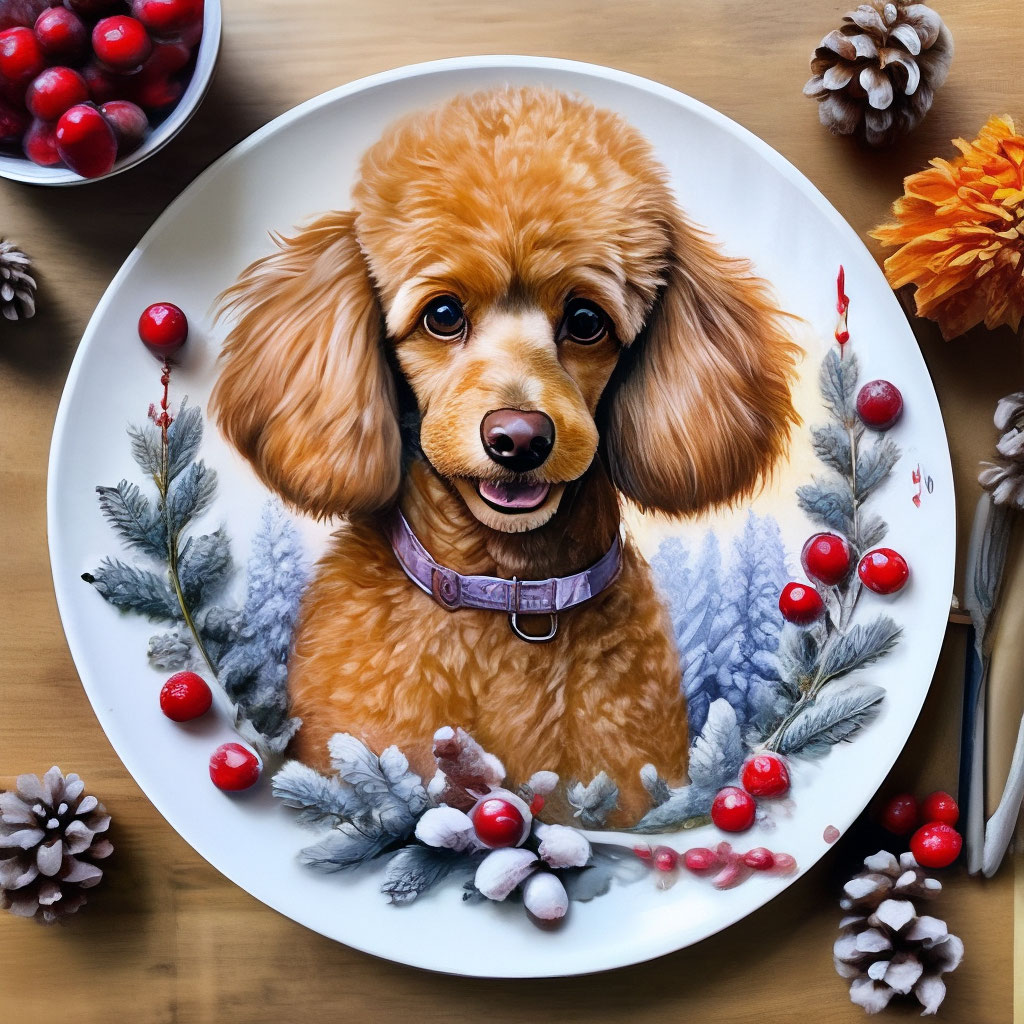 "Watercolor painting, fine drawing, realistic, a cute poodle is painted ...
