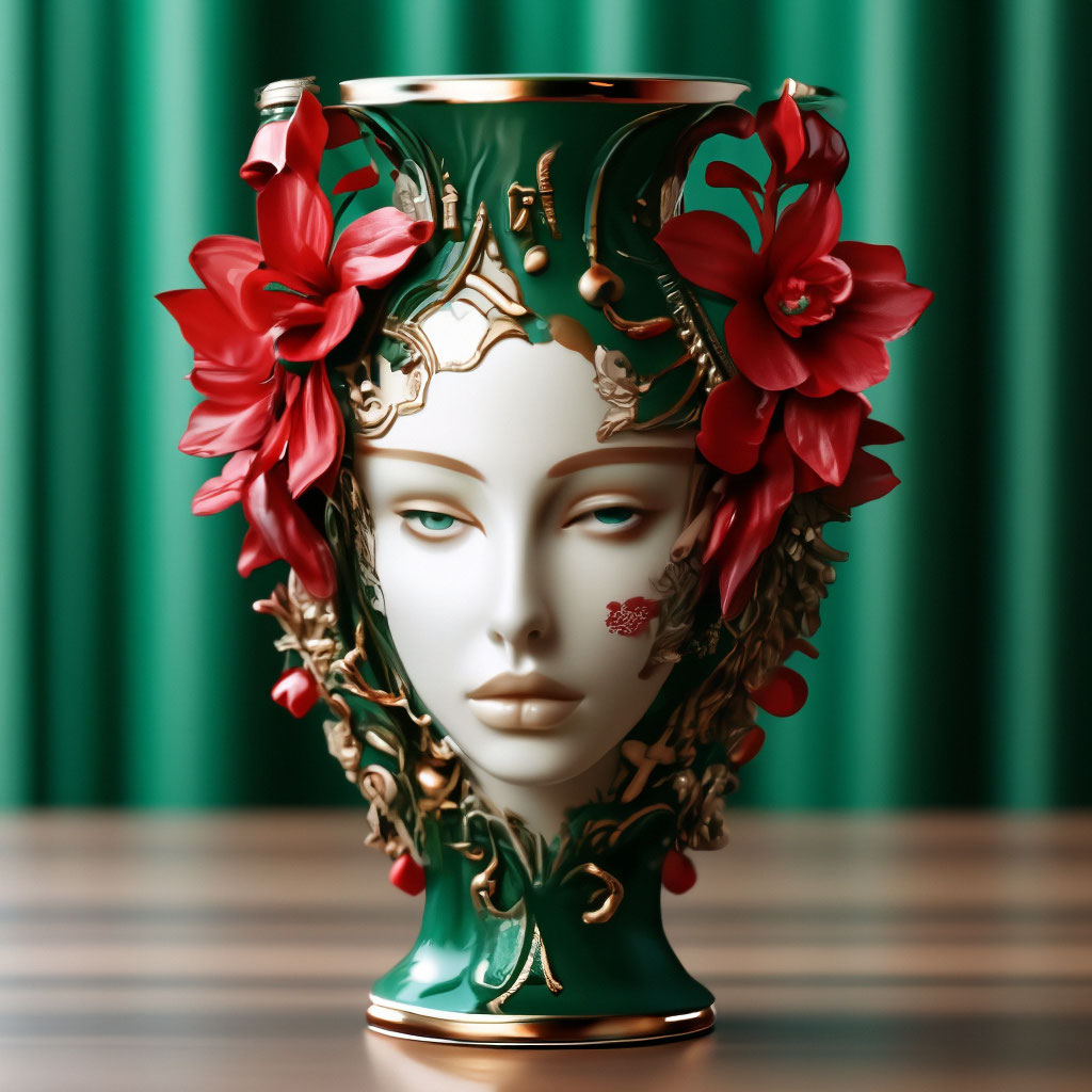 "Complex compositional metamorphosis hybrid symbiosis emerald vase with ...