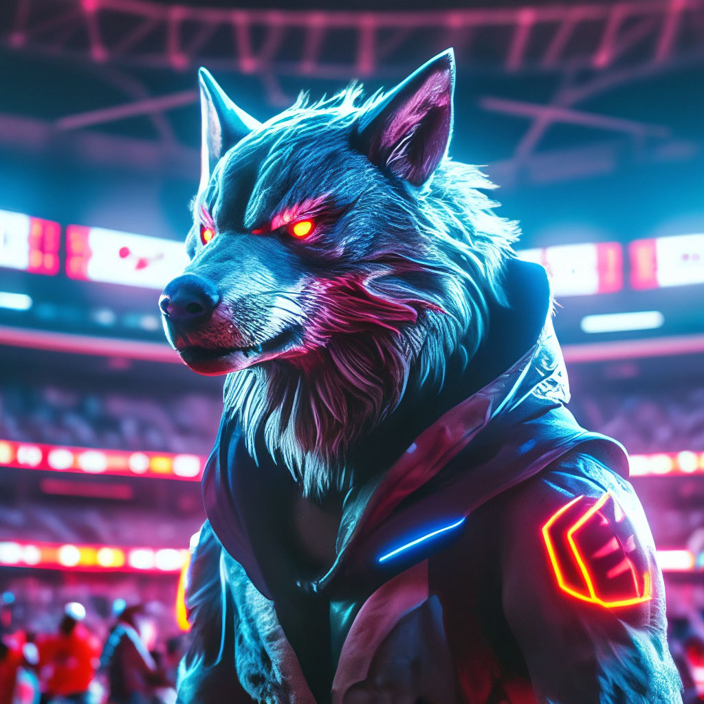 "Mutant wolf, in a small stadium, professional photo, aesthetically ...