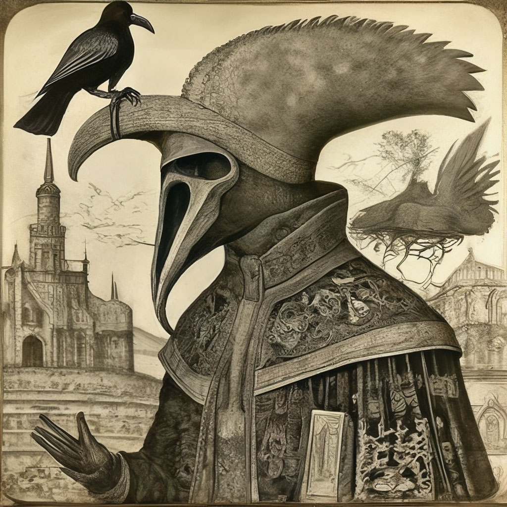 "Middle Ages antique engraving, plague doctor, mask with a long bird's ...