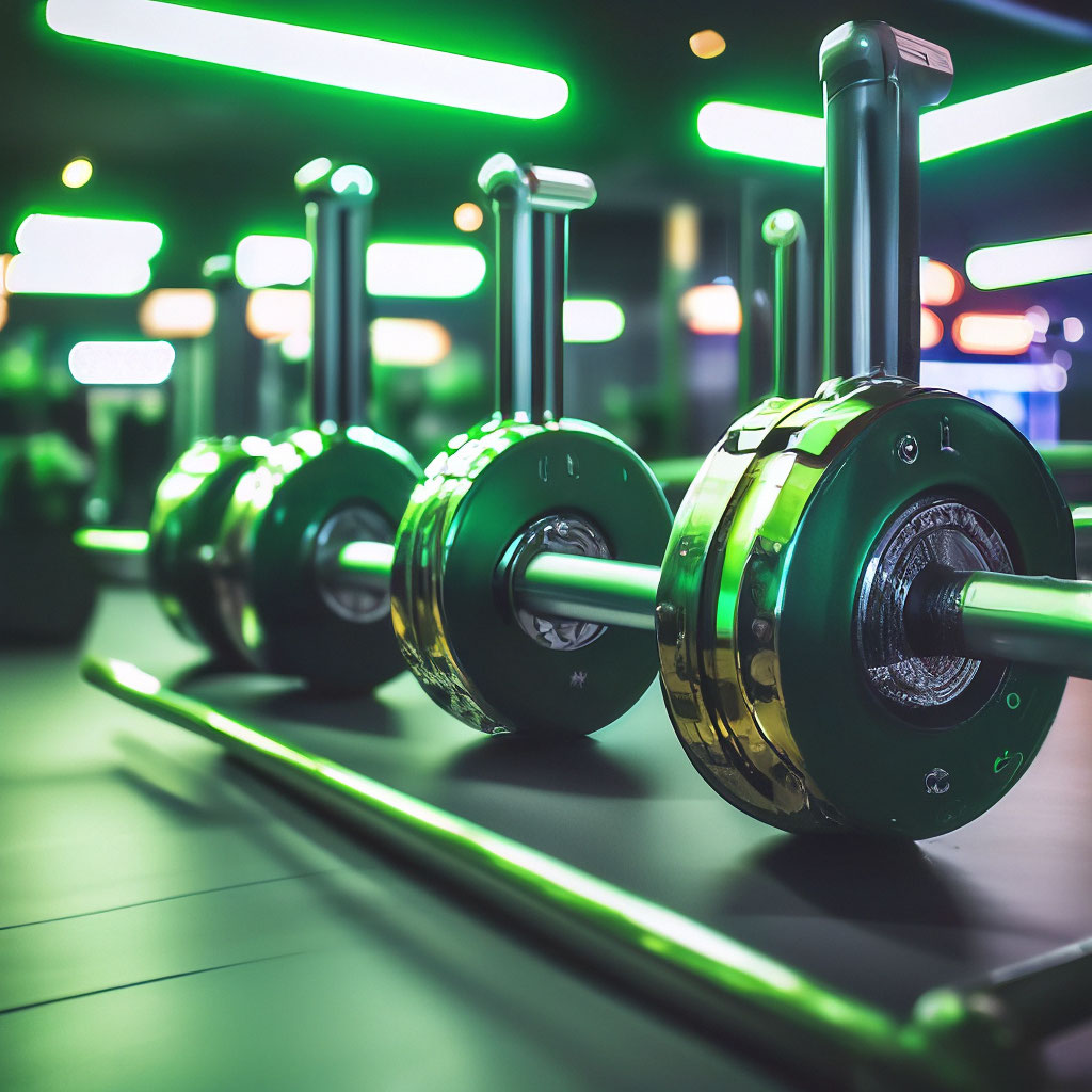 "Gym barbell,double 30mm lens, 1/250s, dim lighting" — image created in ...