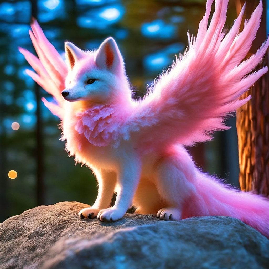 "Hybrid fox+Phoenix-stands on stone, realistic, surrealism, super ...