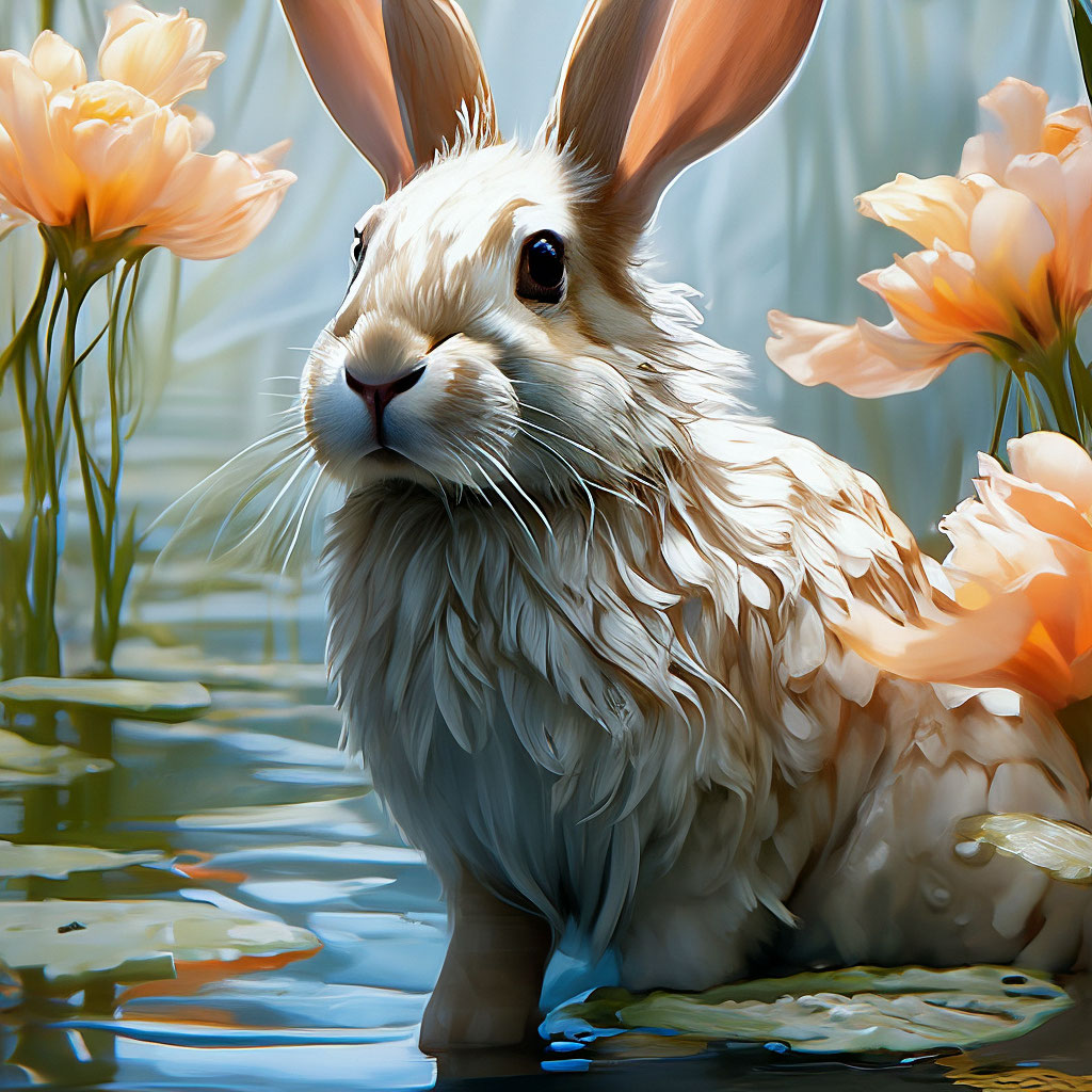 "Rabbit water, drawing,light botanical,digital-art,pixel elaboration ...
