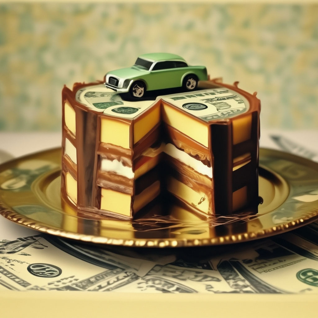 "A cake made of epoxy resin inside dollars on the cake a car in a ...