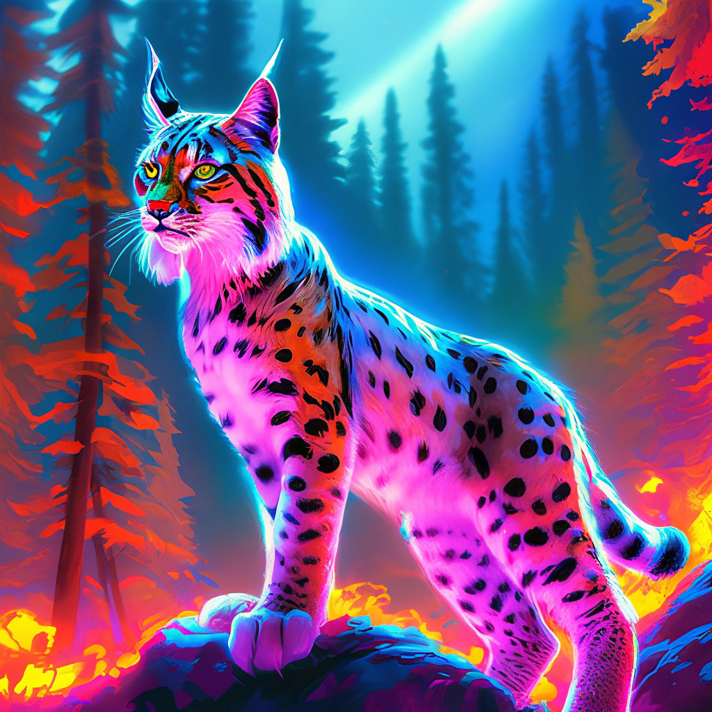 "The lynx is neon-colored." — image created in Shedevrum