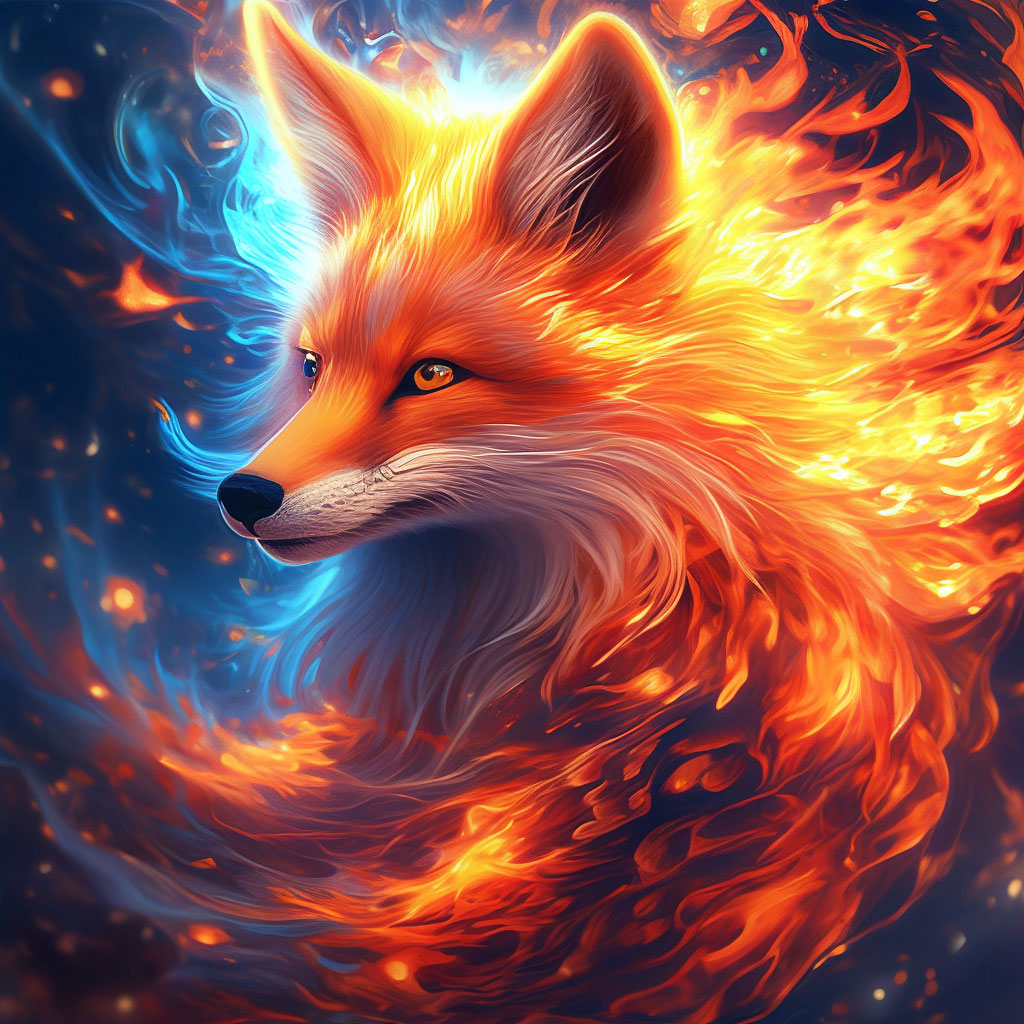"Fire fractals fox spirit" — image created in Shedevrum