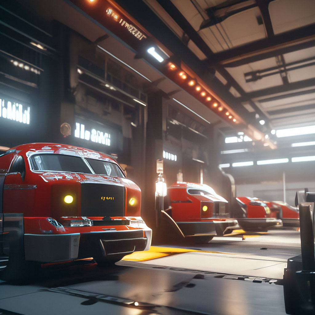 "Motor depot in the style of unreal engine 5" — image created in Shedevrum