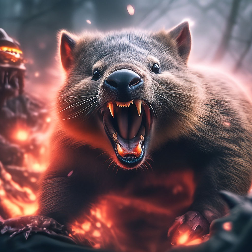"Wombat, teeth, horror, hyperdetalization, hyperrealistic, complex ...