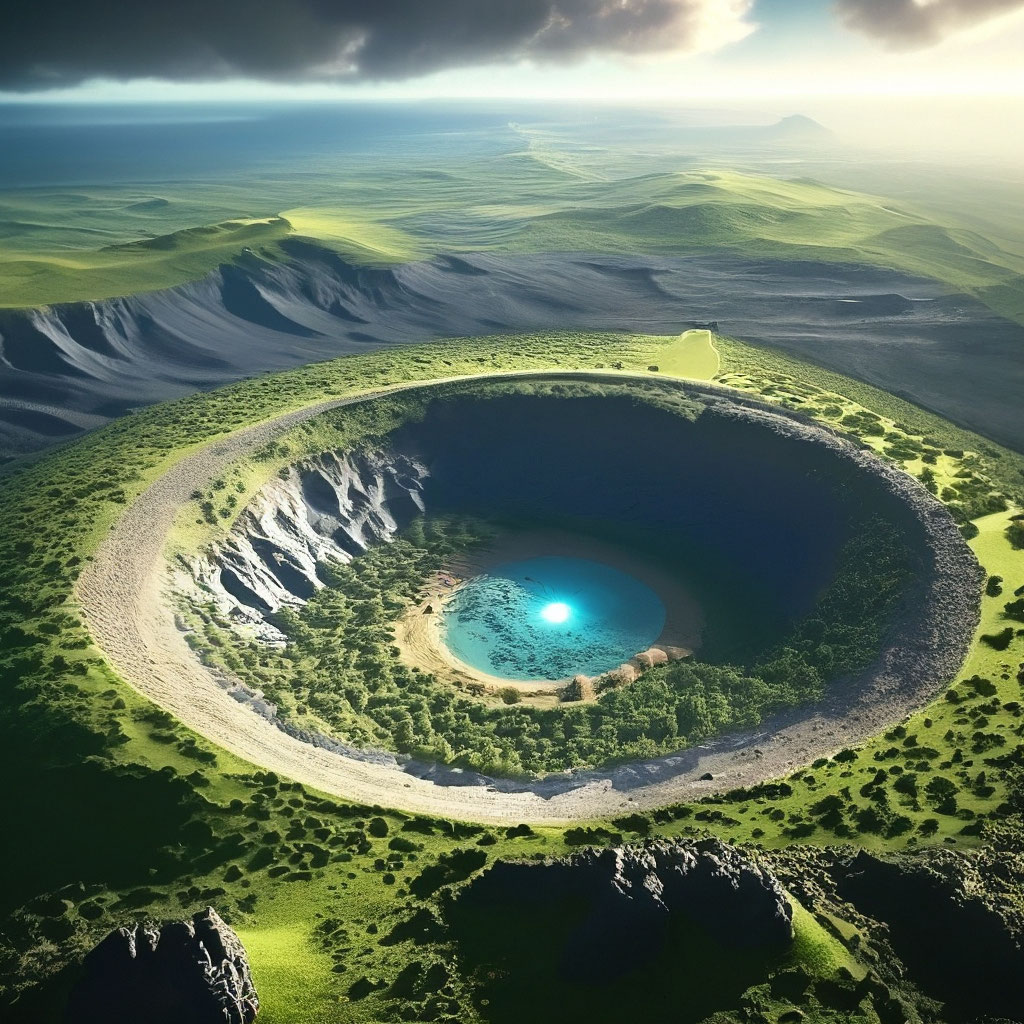 "The crater from which life originates" — image created in Shedevrum