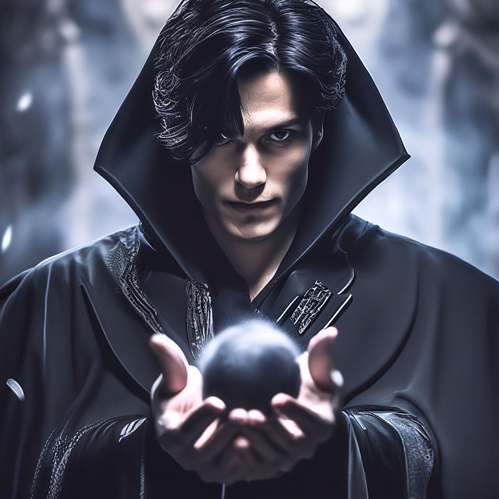 "Moran 🌫️ A handsome man is a shadow magician with short black hair ...