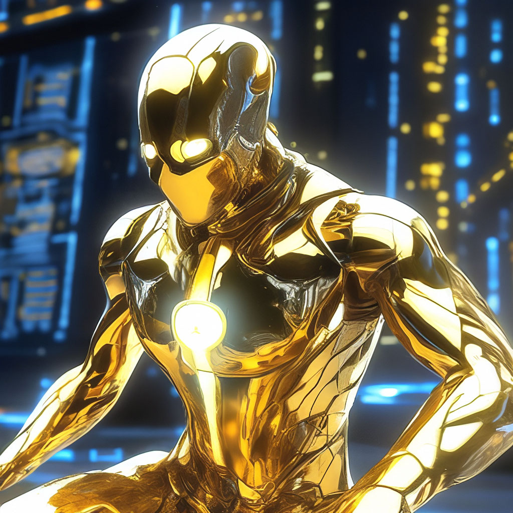 "Elastic metal-like character anthropomorph. gold, platinum, beryllium ...