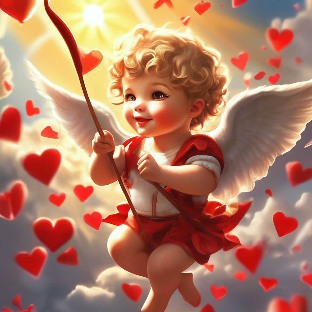 "LOVE WILL SAVE THE WORLD! cute little cupid,bow and arrow in his hands ...
