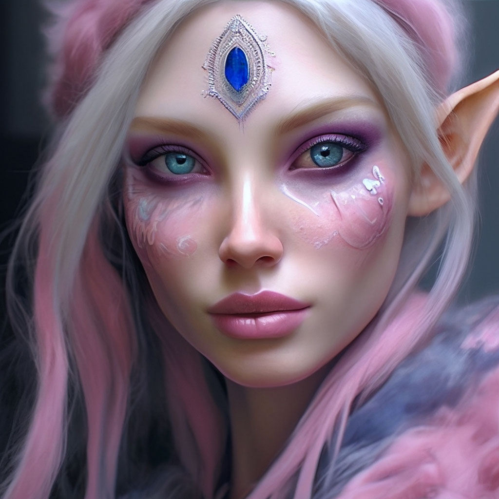 "Realistic elf furry in the style of grunge art, ash blonde, sensual ...