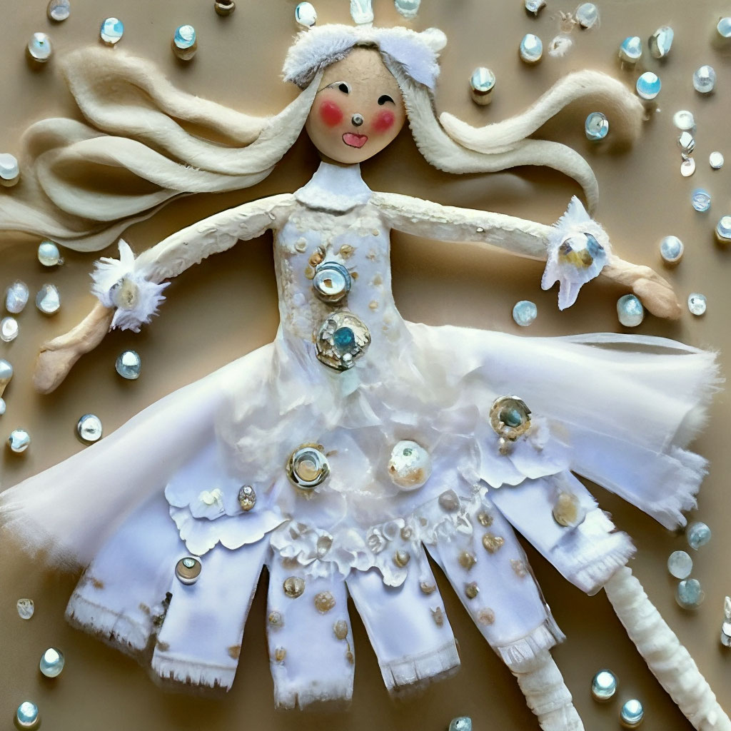 "Dancing Snow Maiden Rag flat primitive ballerina, with long arms and ...