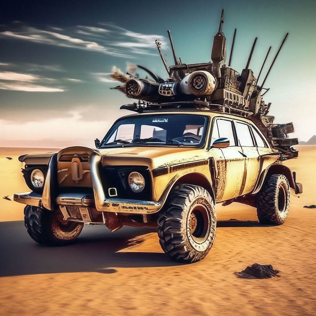 "Lada car in Mad Max style, combat tuning, weapons" — image created in ...