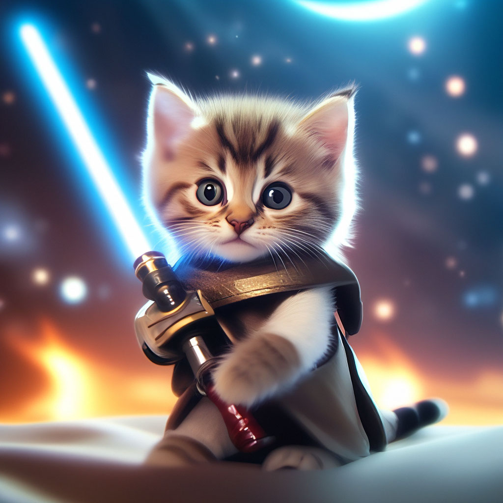 "Cute kitten with a jedi sword background space 4k photo" — image ...