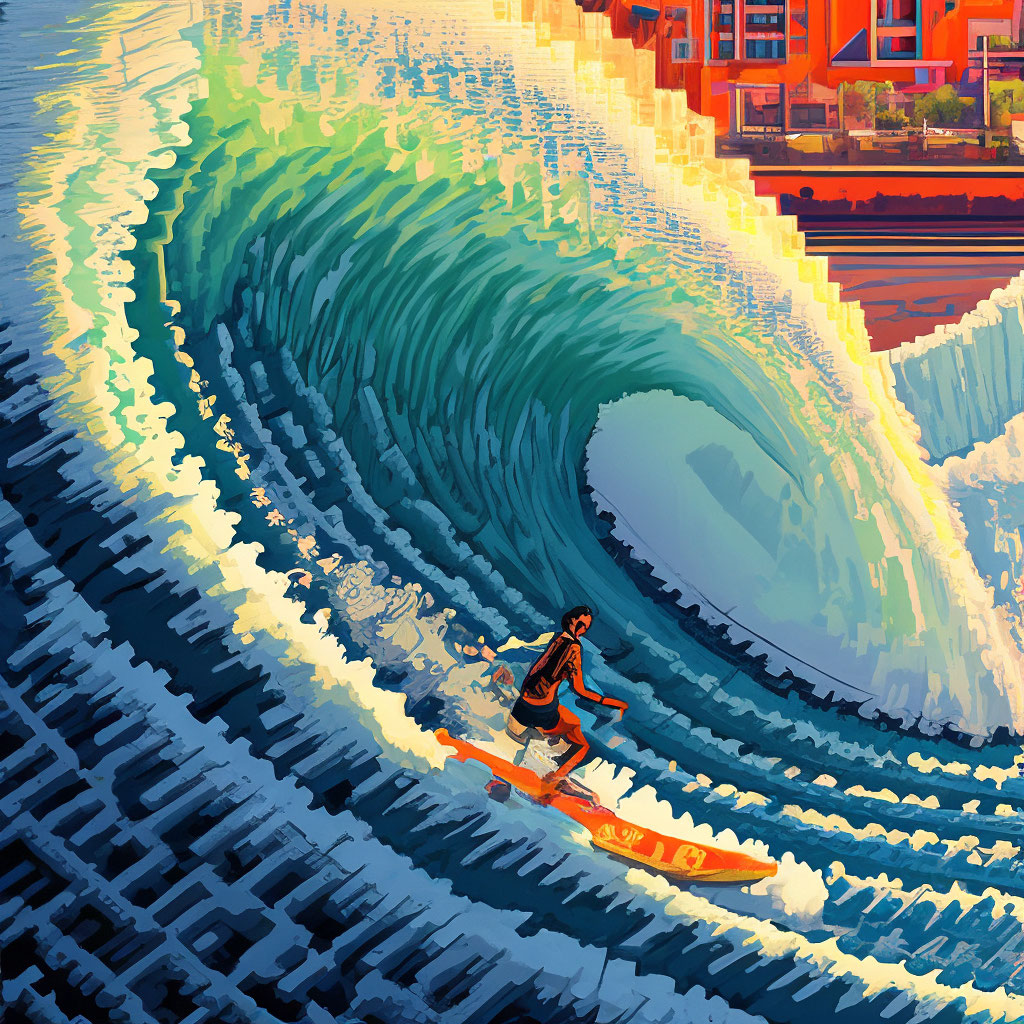 "Surfing, pixel graphics, high detail detailed study" — image created ...