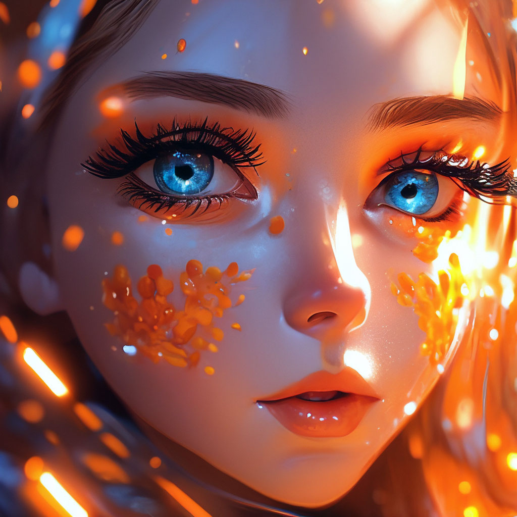 "Laysan Utyasheva,Orange light wrap realistic girl with big eyes and ...