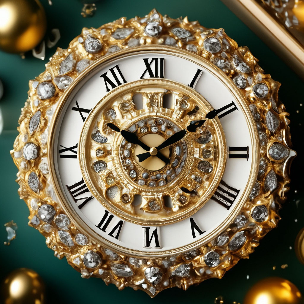 ", pompous wall clock,hands at twelve o'clock exactly in the style of ...