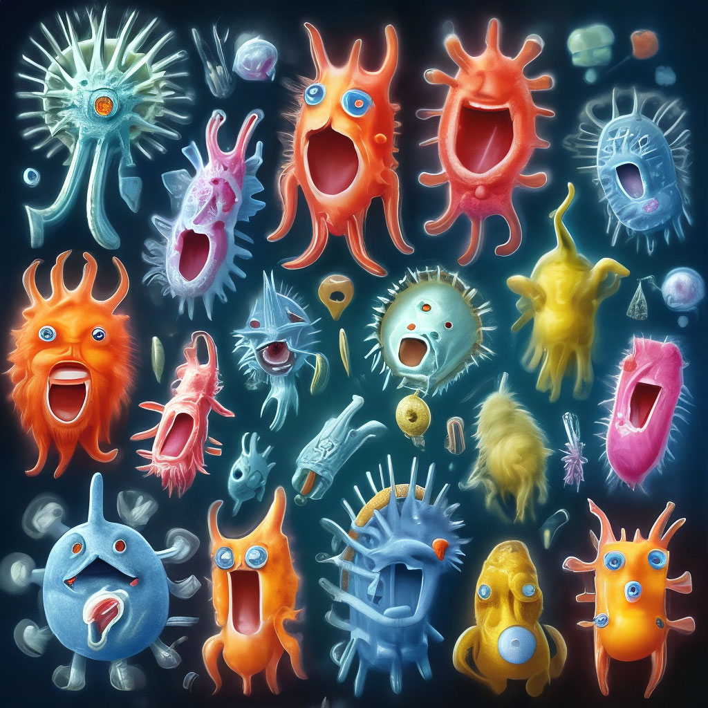 "Colds,viruses under magnification,in the form of fantastic funny ...