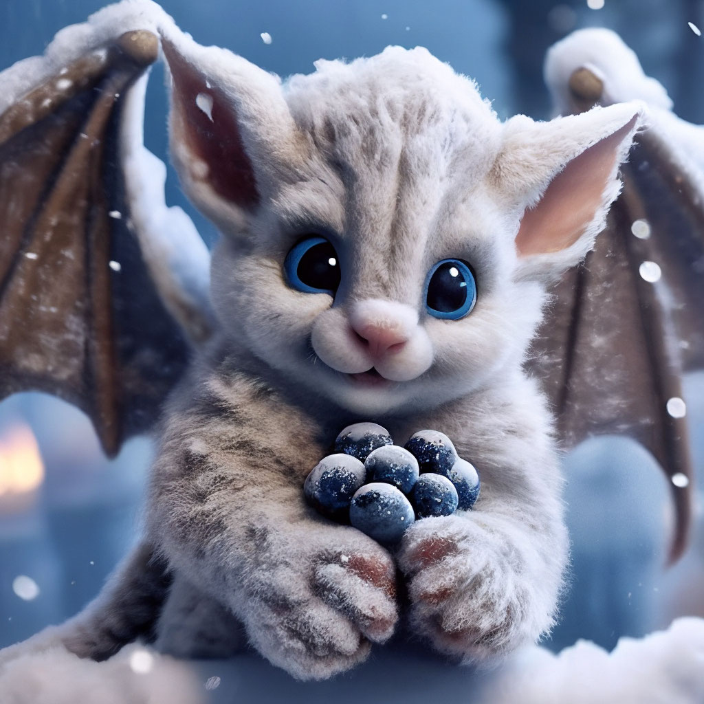 "Hyperrealism a cute little fluffy fur baby gargoyle with wings with ...