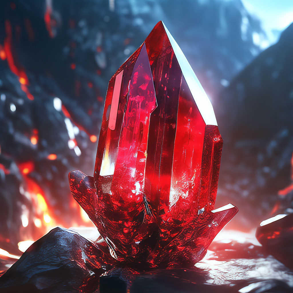 "Big shining glowing red crystal, hyperrealism, professional photo ...