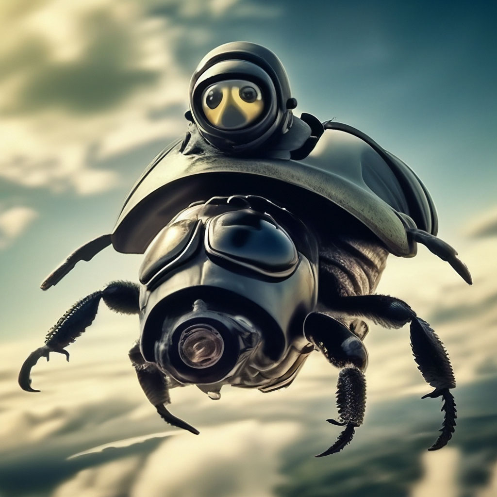 "Creep black beetle, in a gas mask, jumped out of a flying plane with a ...