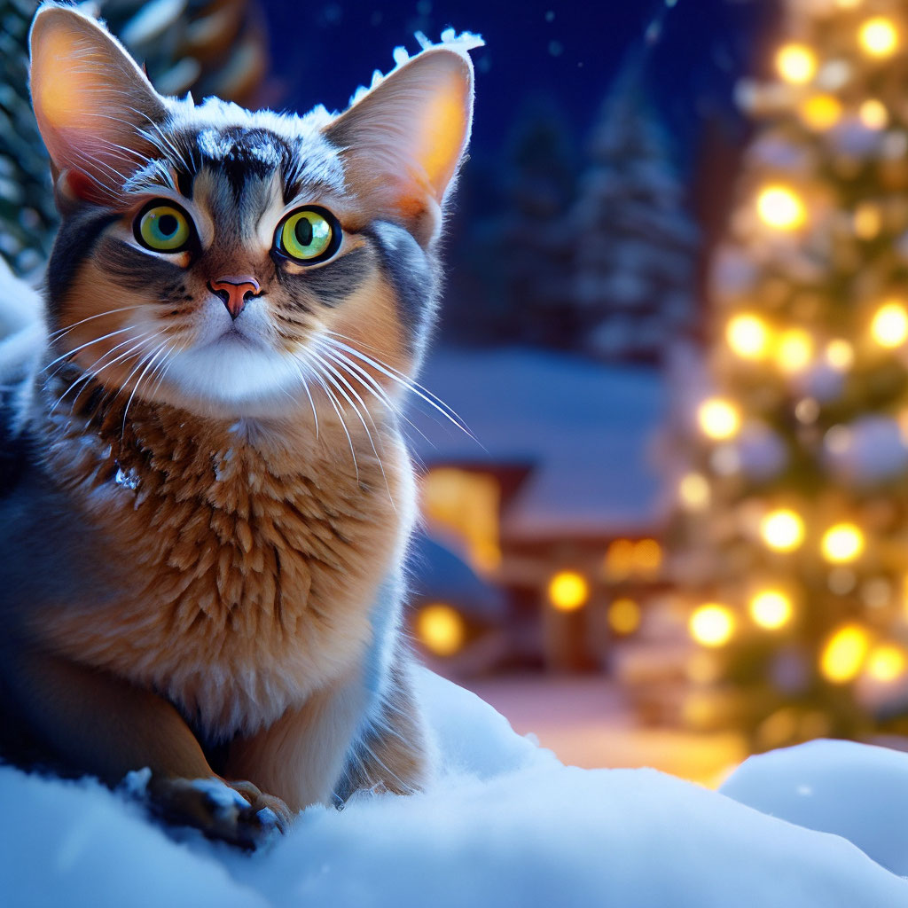 "New Year, Christmas tree, high detail, fluffy, short-haired Abyssinian ...
